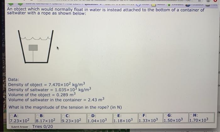 Solved Us " An object which would normally float in water is | Chegg.com