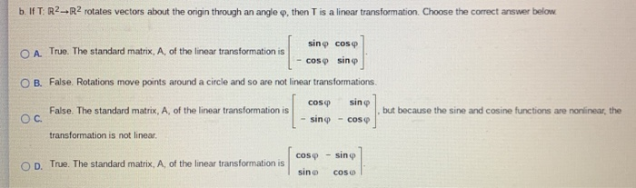 Solved b. IfT: R2-R2 rotates vectors about the origin | Chegg.com