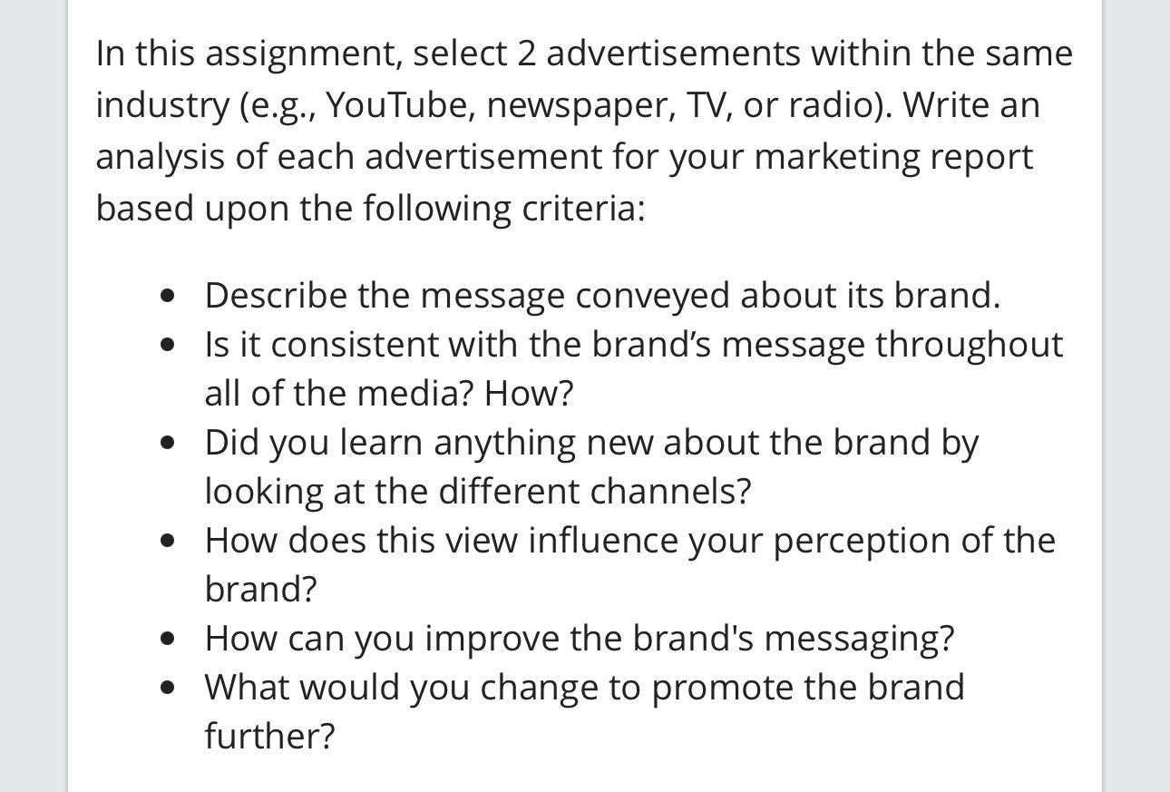 Solved In this assignment, select 2 ﻿advertisements within | Chegg.com