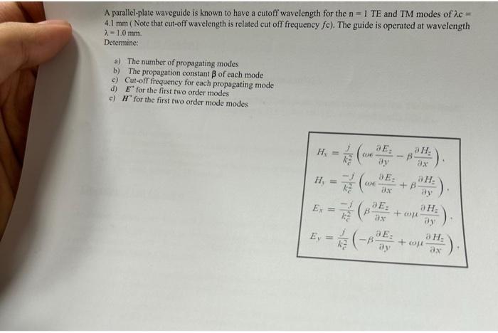Solved A parallel-plate waveguide is known to have a cutoff | Chegg.com