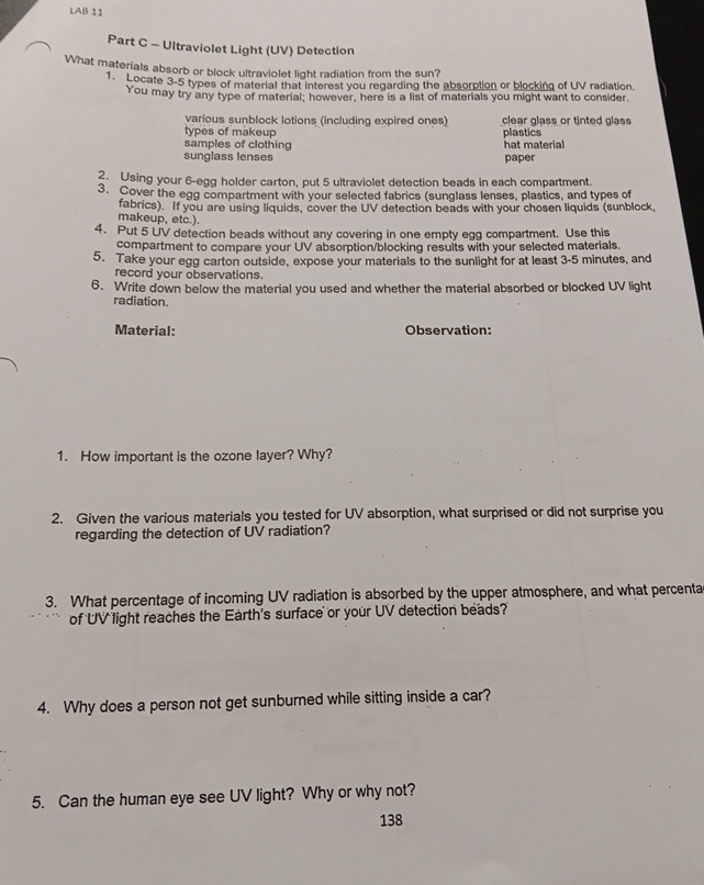 Solved LAB 11Part C - ﻿Ultraviolet Light (UV) ﻿DetectionWhat | Chegg.com