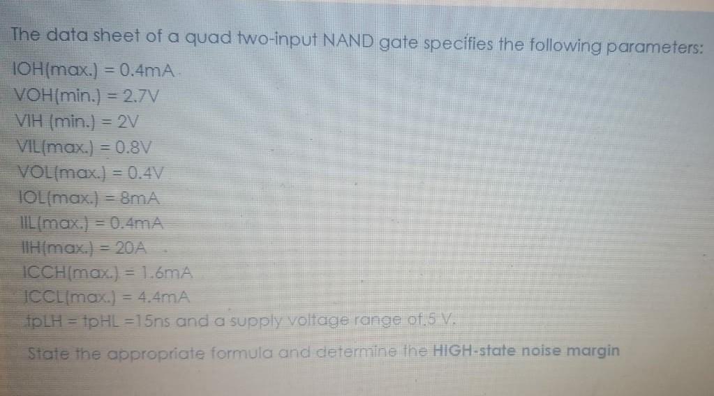 Solved The data sheet of a quad two-input NAND gate | Chegg.com