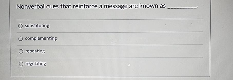 Solved Nonverbal cues that reinforce a message are known | Chegg.com