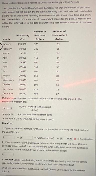Solved Using Multiple Regression Results to Construct and | Chegg.com