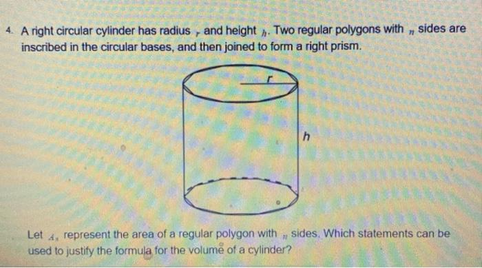 Solved 4. A right circular cylinder has radius , and height | Chegg.com