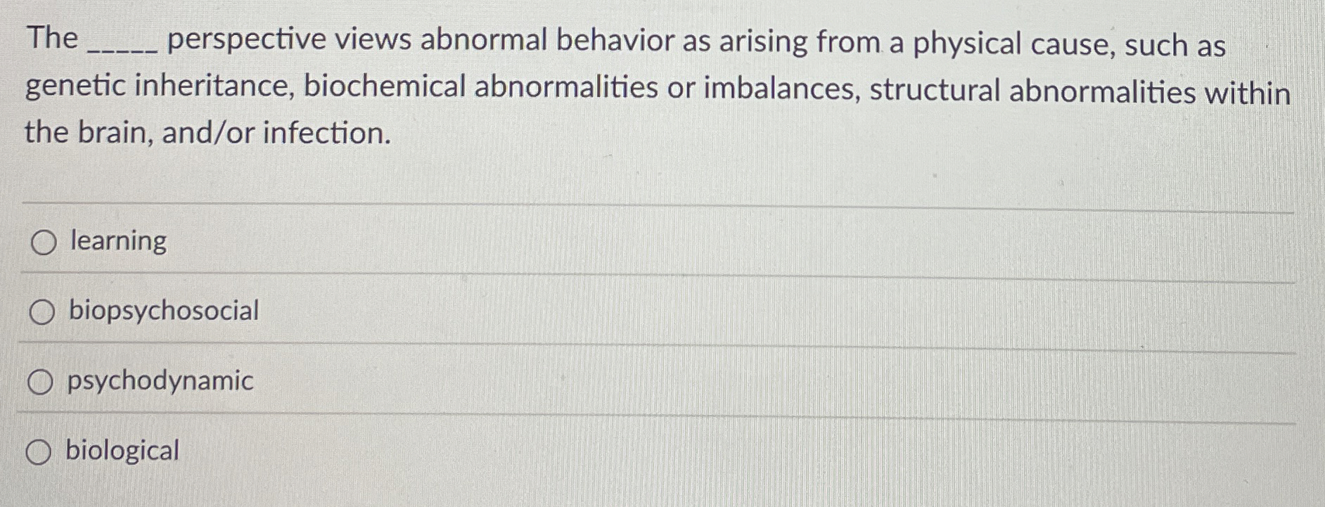 Solved The q, ﻿perspective views abnormal behavior as | Chegg.com