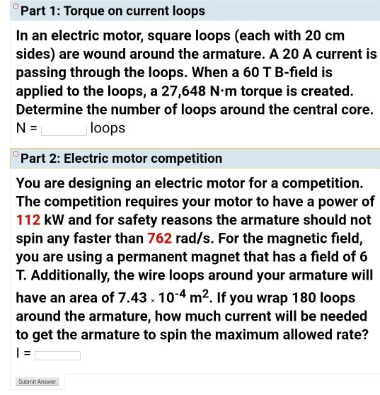 Solved Part 1: Torque on current loops In an electric motor, | Chegg.com