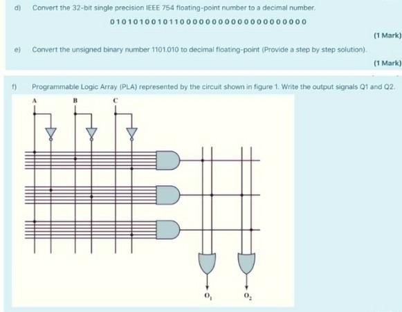 Solved d) Convert the 32-bit single precision IEEE 754 | Chegg.com