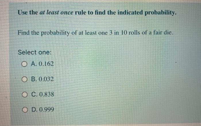 Solved Use the at least once rule to find the indicated | Chegg.com