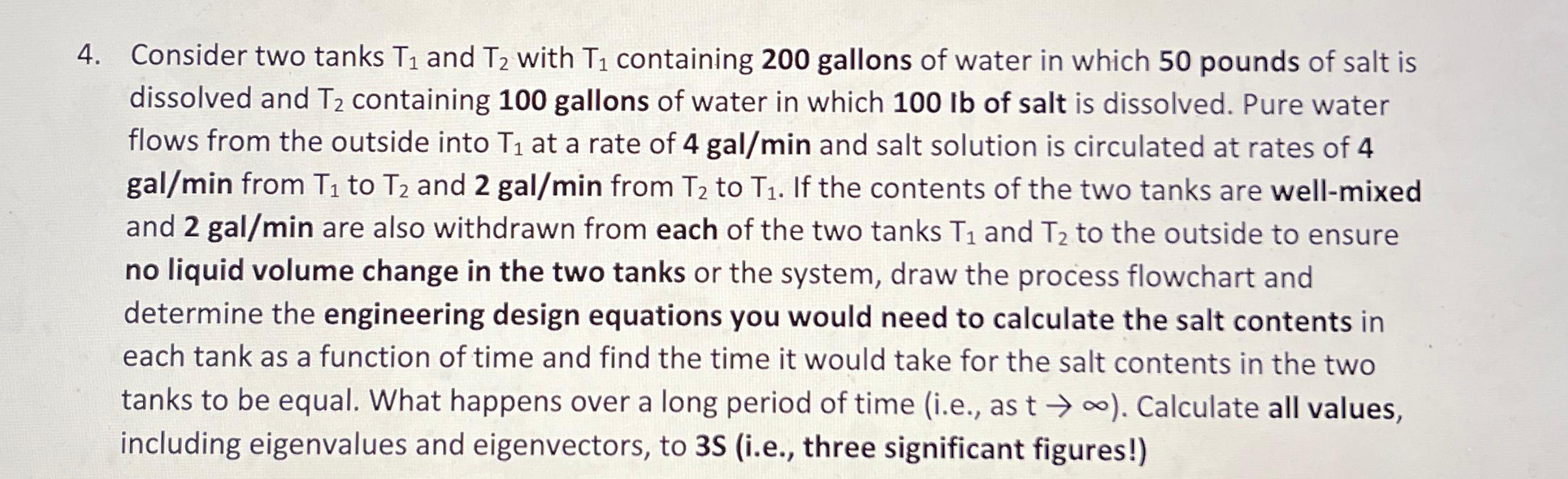 Solved Consider two tanks T1 ﻿and T2 ﻿with T1 ﻿containing | Chegg.com