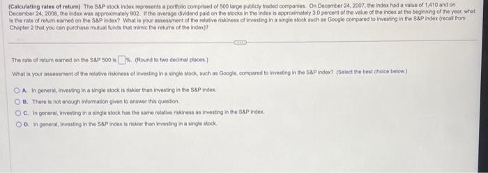 Solved (Calculating rates of return) The SsP stock index | Chegg.com