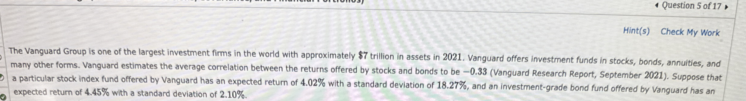 Solved ( ﻿Question 5 ﻿of 17 .Hint(s)Check My WorkThe | Chegg.com