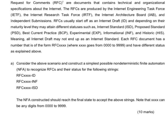 Solved Request for Comments (RFC)¹ are documents that | Chegg.com