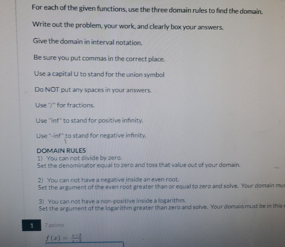 Solved For each of the given functions, use the three domain | Chegg.com