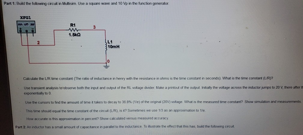 Solved Part 1: Build the following circuit in Multisim. Use | Chegg.com