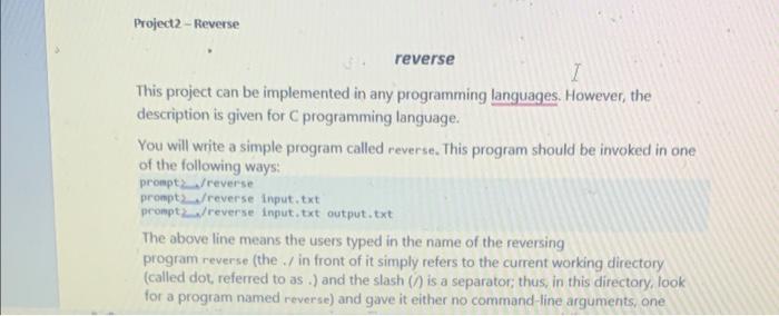 Solved reverse This project can be implemented in any | Chegg.com