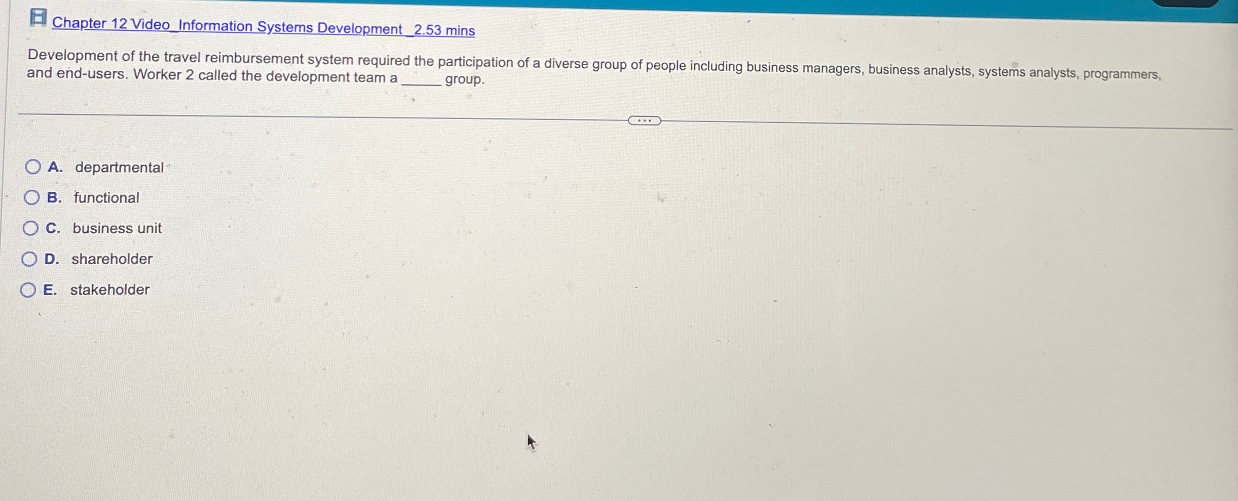 Solved Chapter 12 ﻿Video_Information Systems Development | Chegg.com