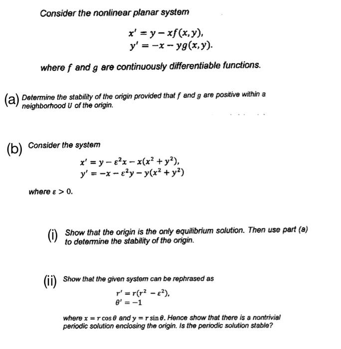 Solved Consider the nonlinear planar system | Chegg.com