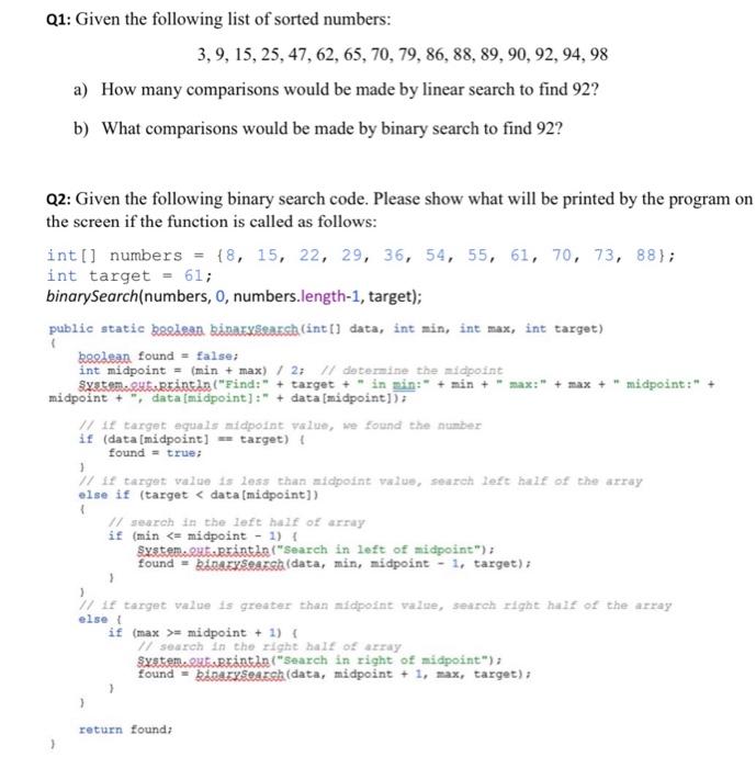Solved Q1: Given the following list of sorted numbers: | Chegg.com