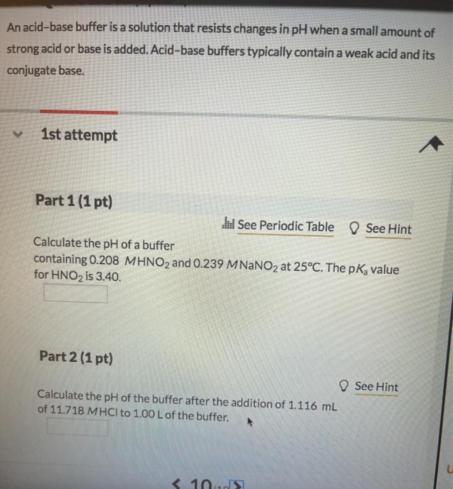 Solved An acid-base buffer is a solution that resists | Chegg.com
