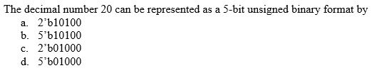 Solved The decimal number 20 ﻿can be represented as a 5-bit | Chegg.com