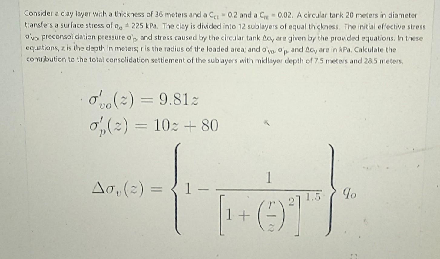 Solved Consider a clay layer with a thickness of 36 meters | Chegg.com