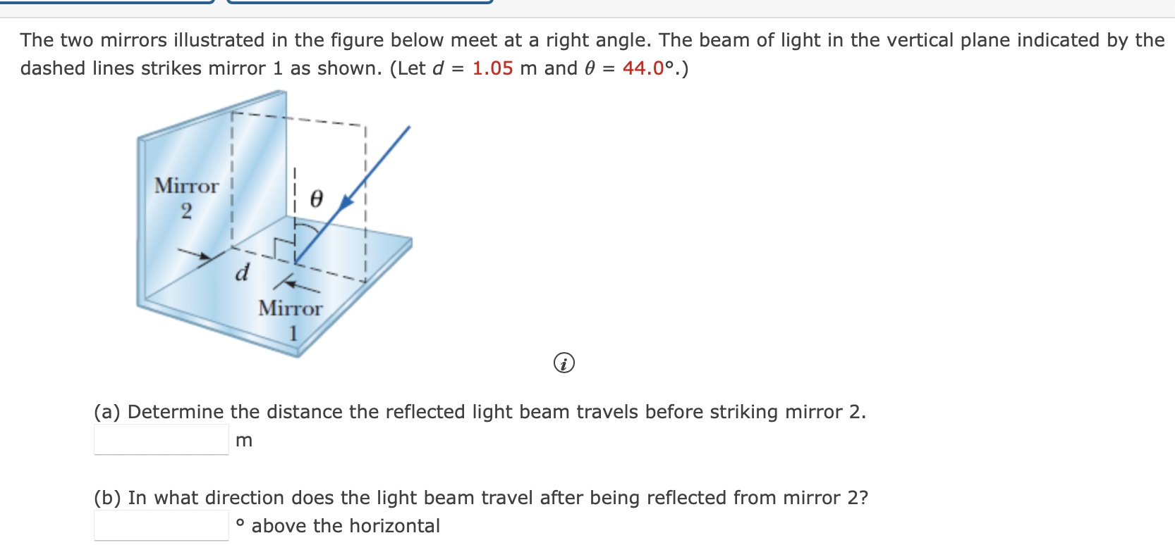 Solved The two mirrors illustrated in the figure below meet | Chegg.com