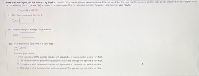 Solved Marginal Average Cost for Producing Desics Custom | Chegg.com