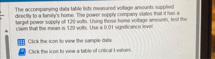 Solved The accompanying data table lists measured voltage | Chegg.com