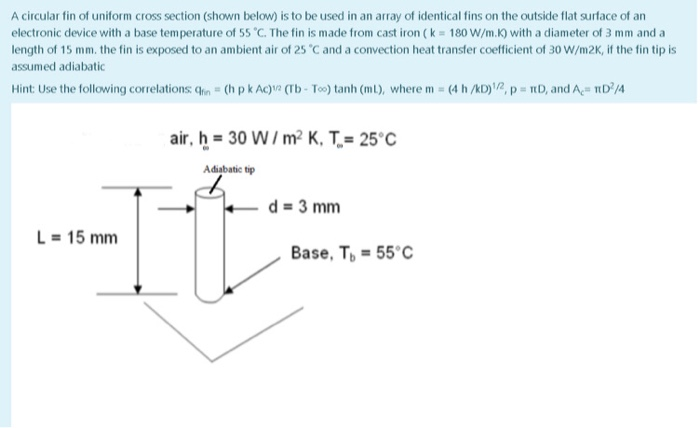 Solved A circular fin of uniform cross section (shown below) | Chegg.com