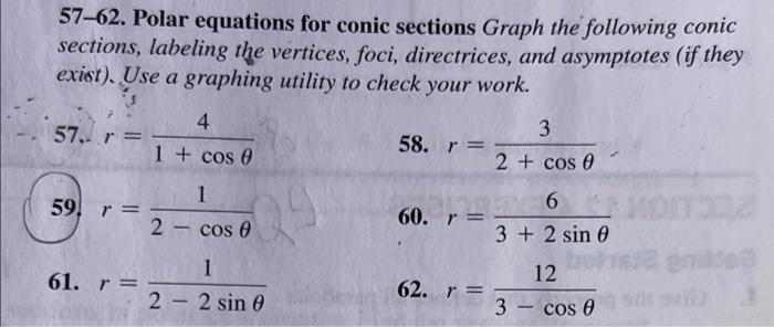 Solved 57–62. Polar equations for conic sections Graph the | Chegg.com