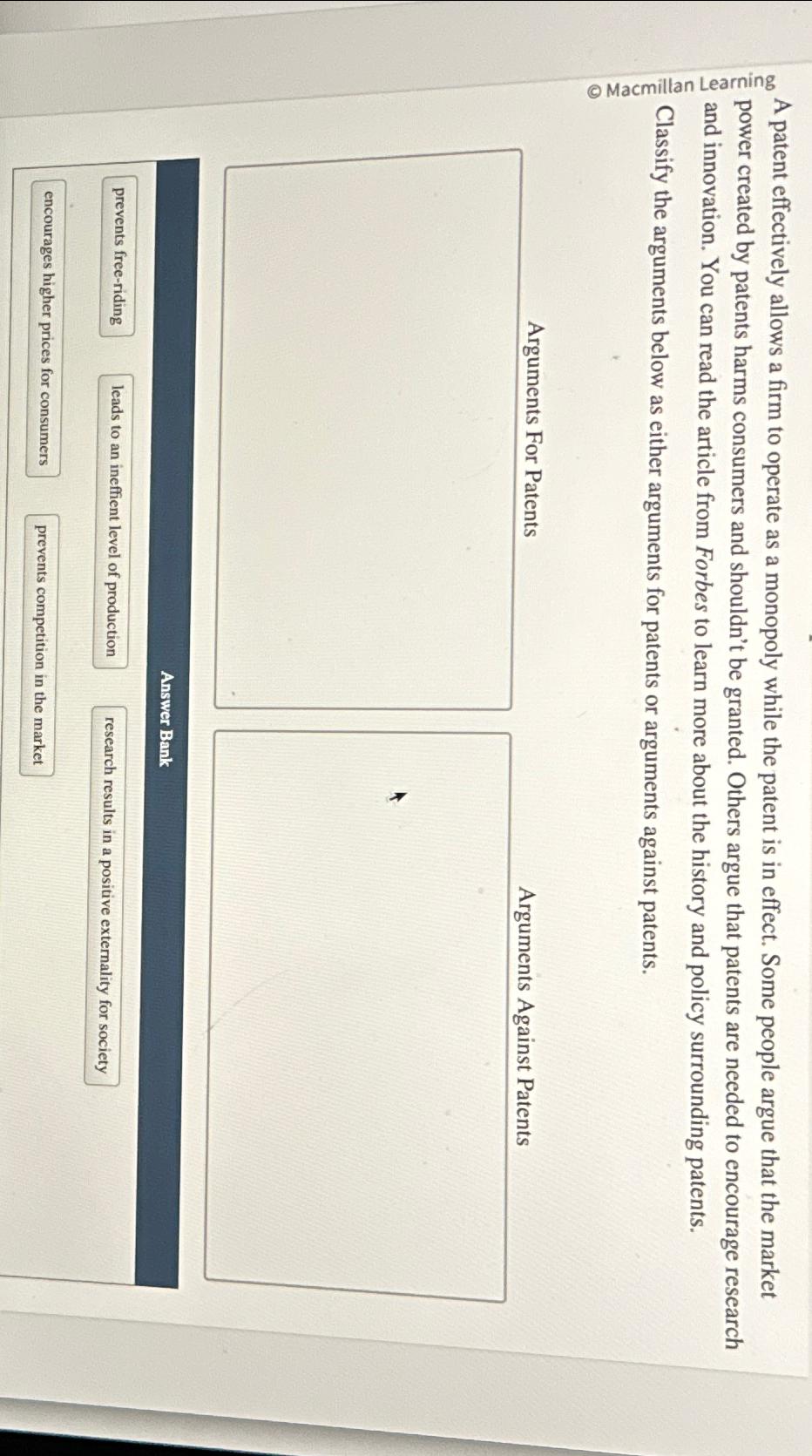 Solved A patent effectively allows a firm to operate as a | Chegg.com