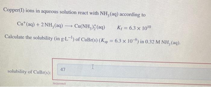 Solved Copper(I) ions in aqueous solution react with NH3 | Chegg.com