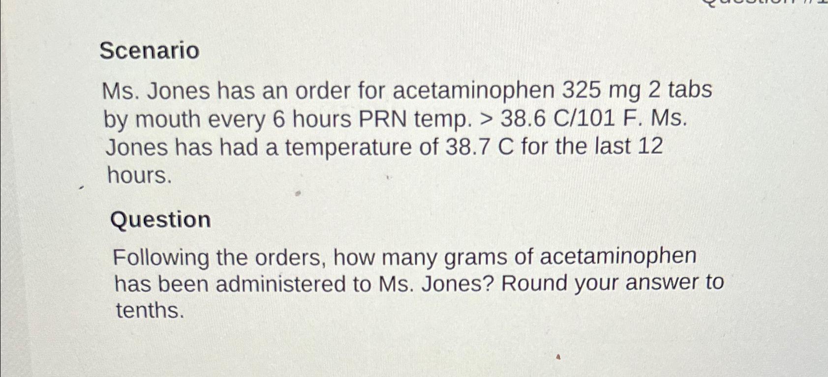 Solved ScenarioMs. ﻿Jones has an order for acetaminophen | Chegg.com