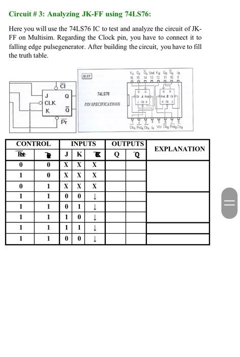 Solved Circuit # 3: Analyzing JK-FF using 74LS76: Here you | Chegg.com