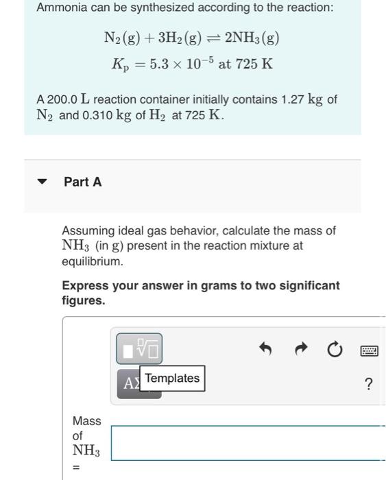 Solved Ammonia can be synthesized according to the reaction: | Chegg.com
