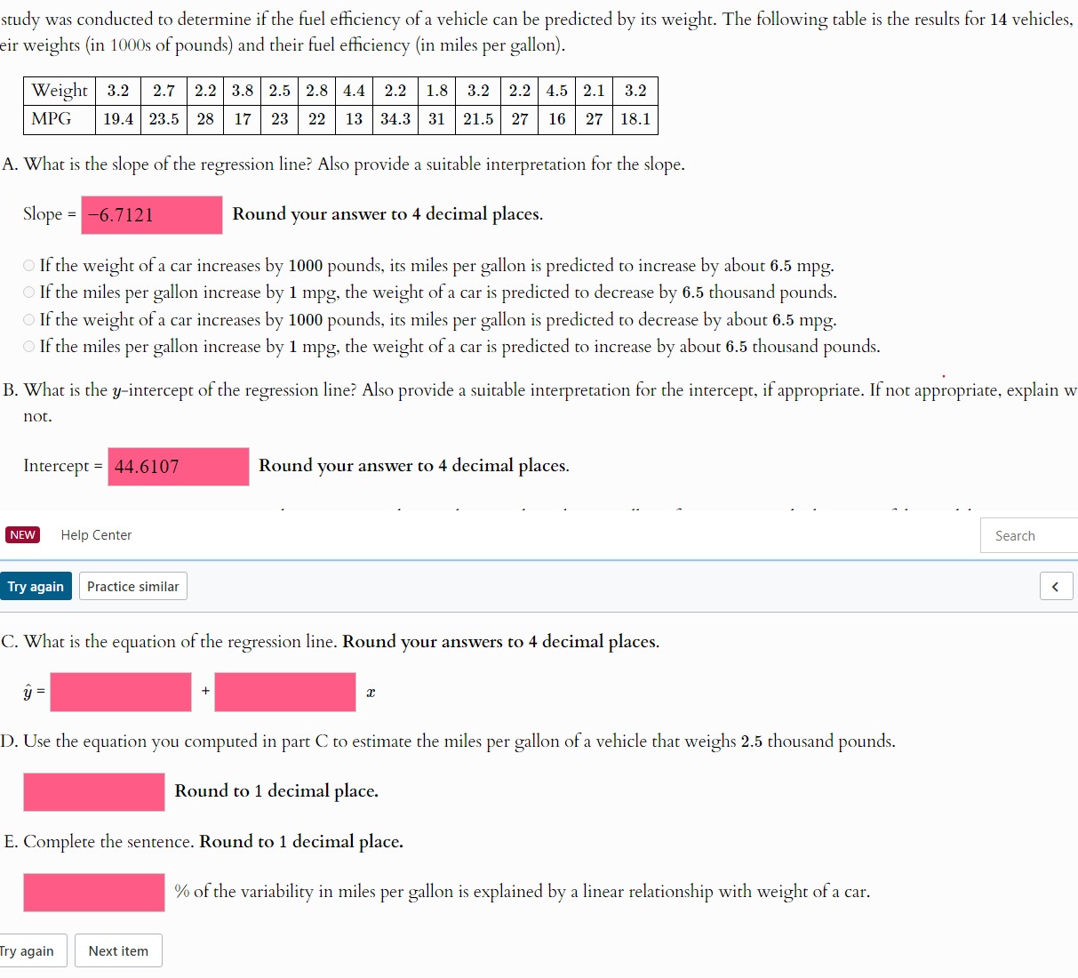 Solved C. ﻿What is the equation of the regression line. | Chegg.com