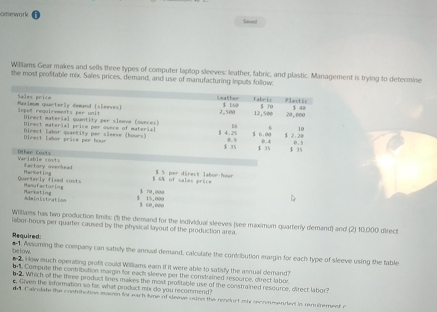 Solved Williams Gear makes and sells three types of computer | Chegg.com