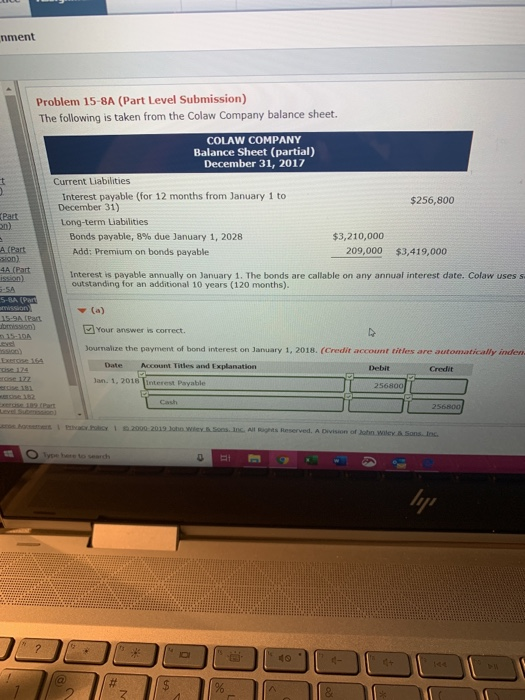 Solved nment Problem 15-8A (Part Level Submission) The | Chegg.com