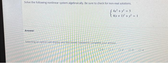 Solved Solve the following nonlinear system algebraically. | Chegg.com