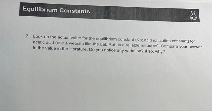 Solved Table 2: Equilibrium Constants Data ln∣ Post-Lab | Chegg.com