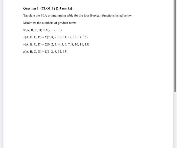 Solved Tabulate the PLA programming table for the four | Chegg.com
