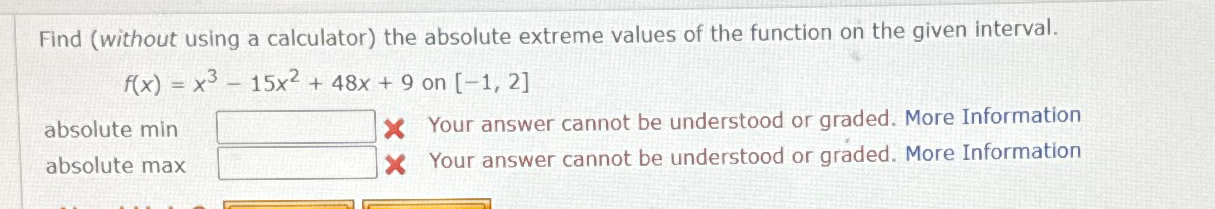Solved Find (without using a calculator) ﻿the absolute | Chegg.com