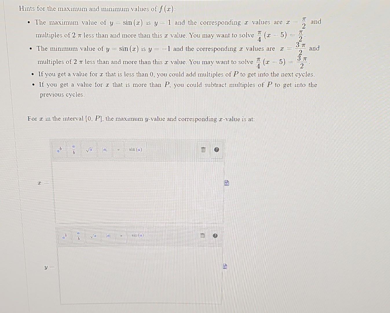 Solved y=Consider the function f(x)=3sin(4π(x−5))+7. State | Chegg.com