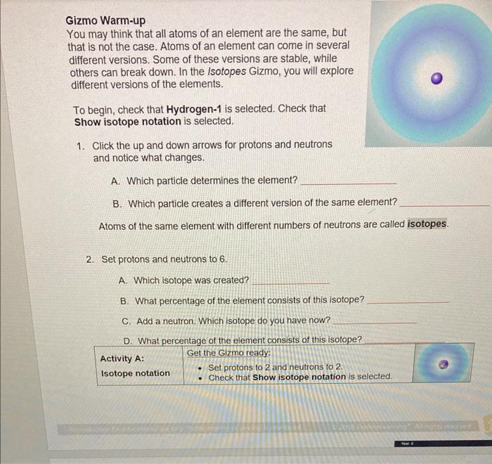Solved Gizmo Warm-up You may think that all atoms of an | Chegg.com