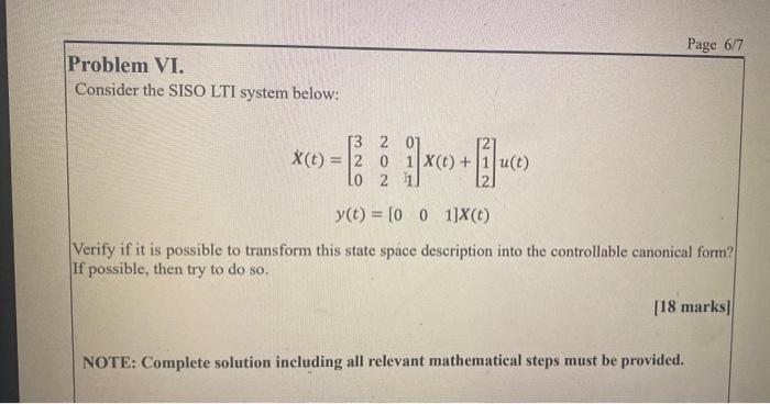 Solved Problem VI. Consider the SISO LTI system below: | Chegg.com