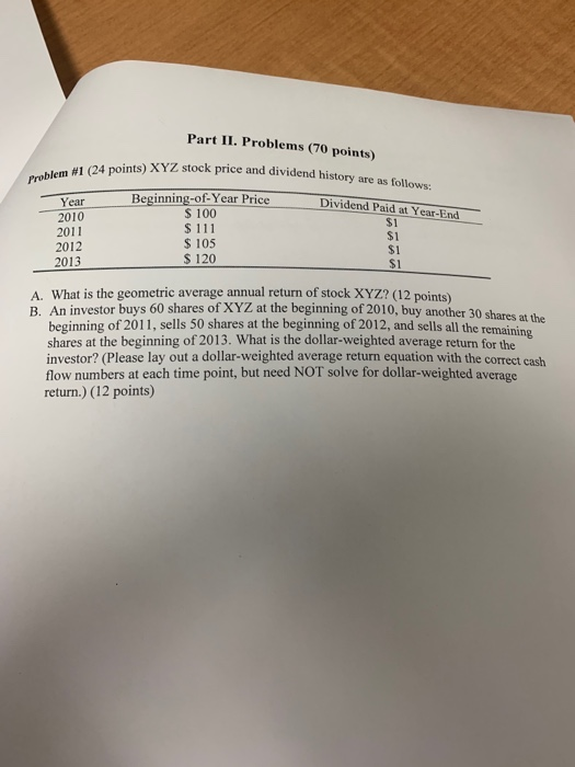 Solved Part II. Problems (70 points) points) XYZ stock price | Chegg.com