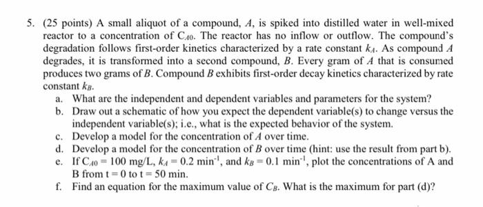 Solved 5. (25 points) A small aliquot of a compound, A, is | Chegg.com
