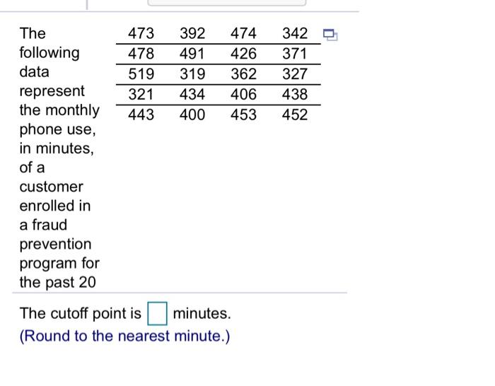 Solved The following data represent the monthly phone use, | Chegg.com