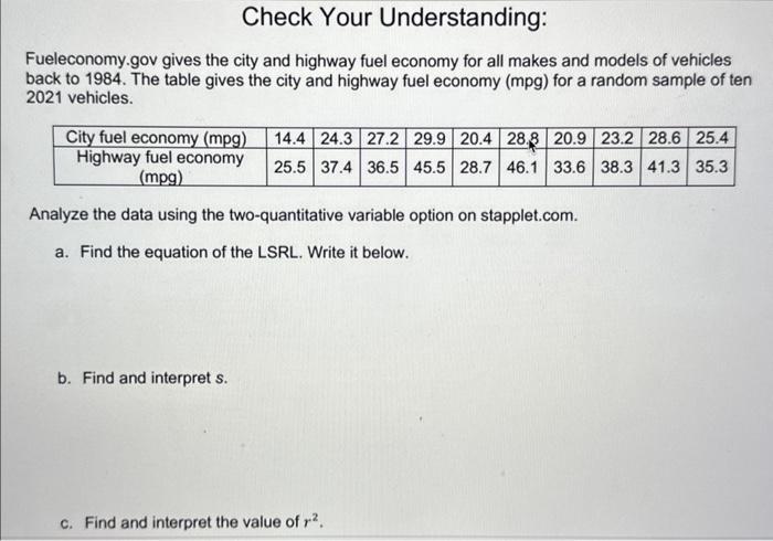 Solved Fueleconomy.gov gives the city and highway fuel | Chegg.com